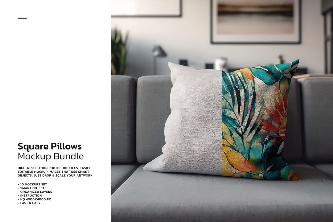 Square Throw Pillow Mockup 10 Bundle, Cushion Mock Up, Woven Pillow ...