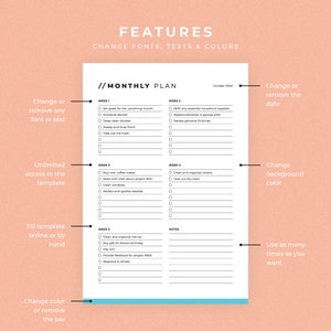 Printable Monthly Task List Canva Template, Monthly to Do List Template ...