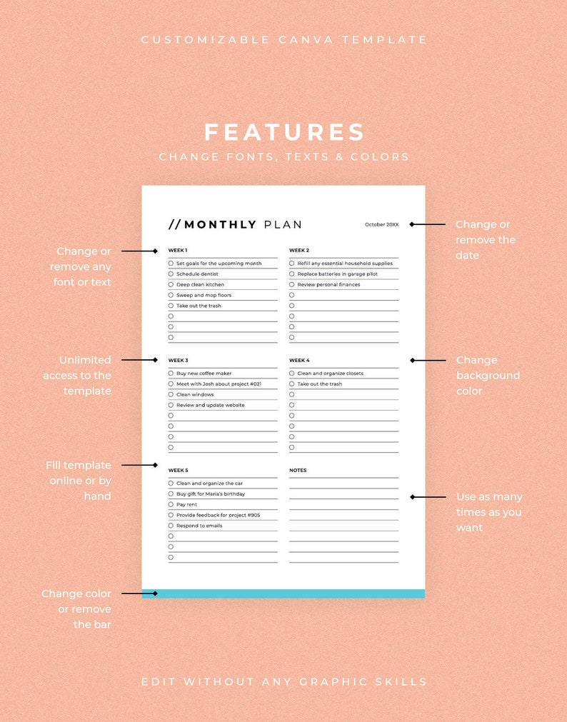 Printable Monthly Task List Canva Template, Monthly to Do List Template ...