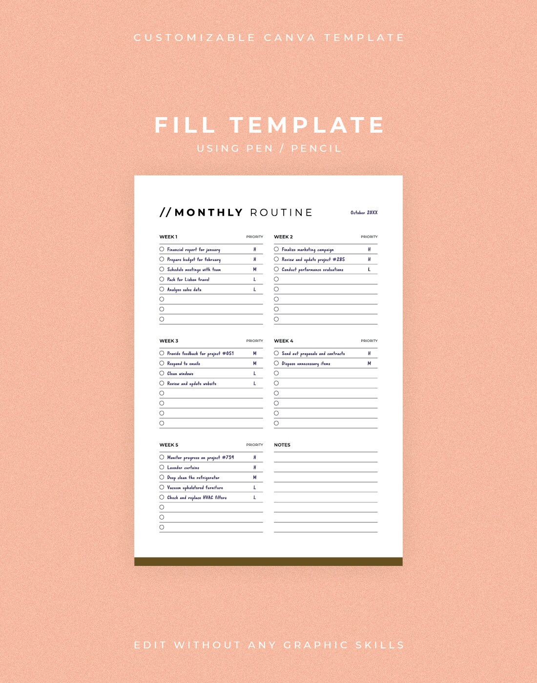 Printable Monthly Task List Canva Template, Monthly to Do List Template ...