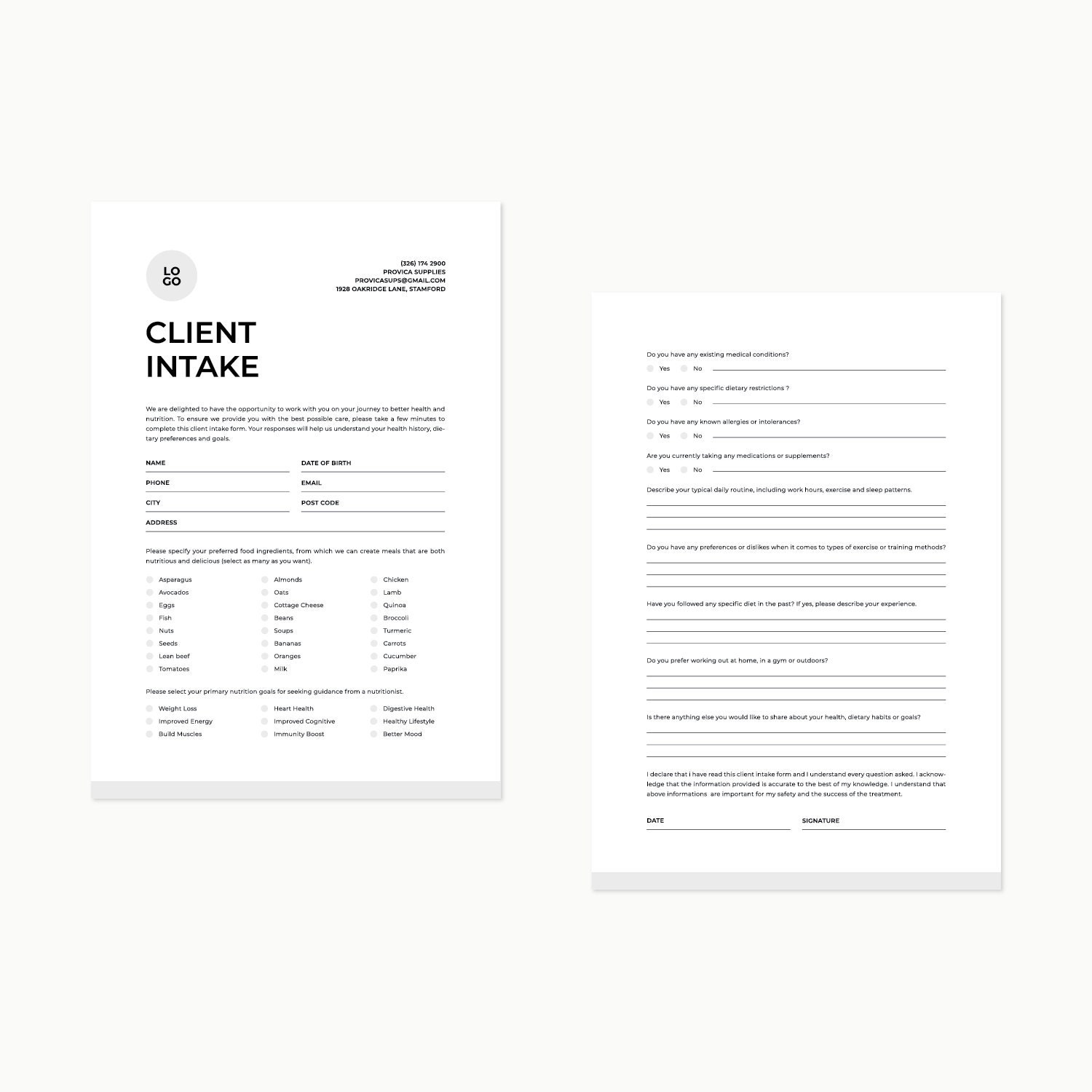 Client Intake Form Canva Template, New Client Form, Client ...