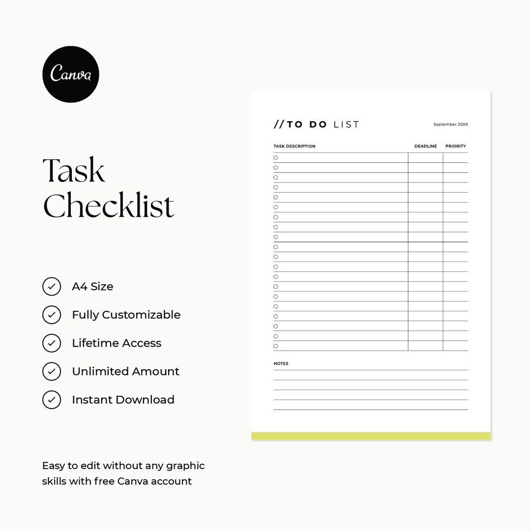 Task Checklist Canva Template, Printable to Do List, Task List Tracker ...
