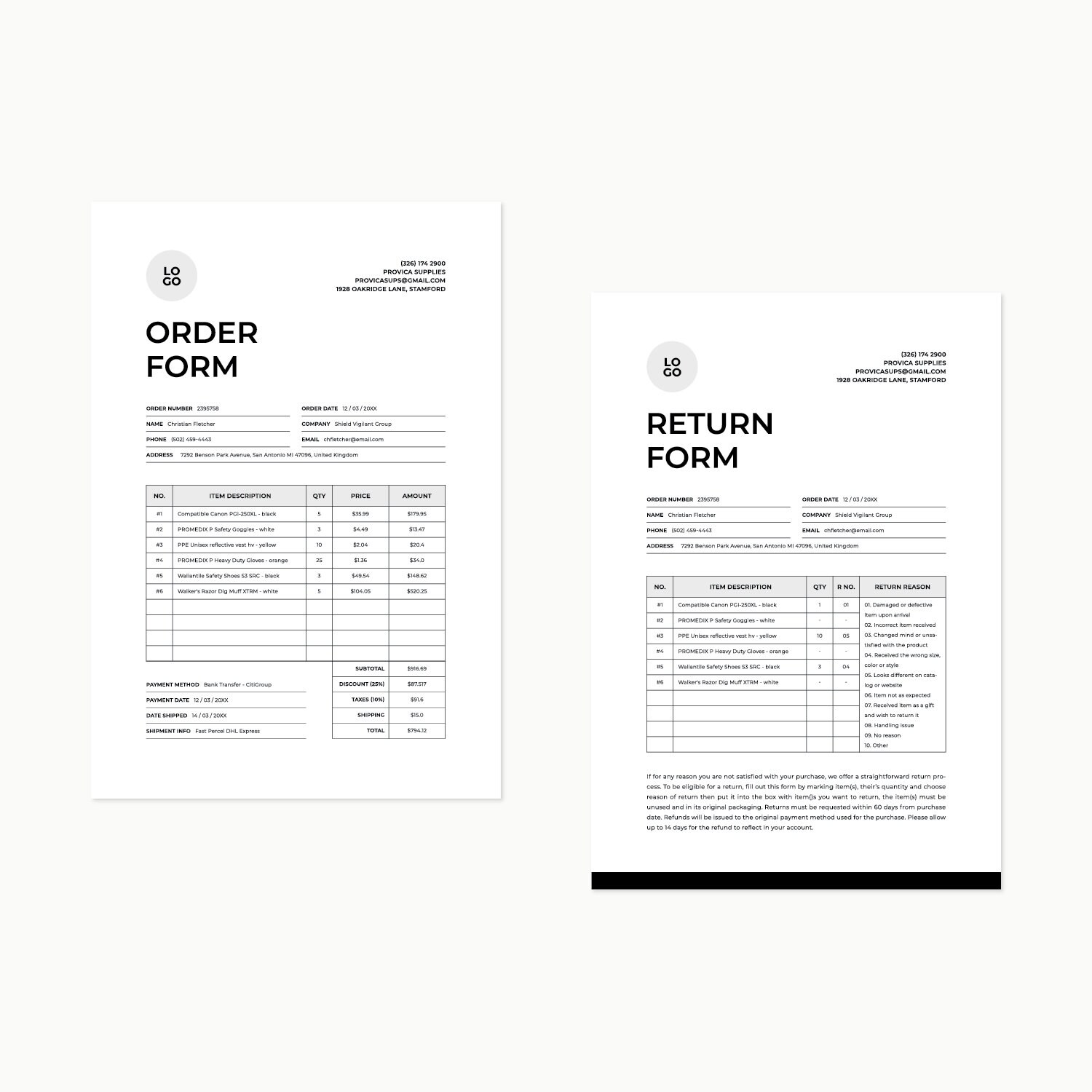 Order + Return Form Canva Template, Client Order and Refund Form, Small ...
