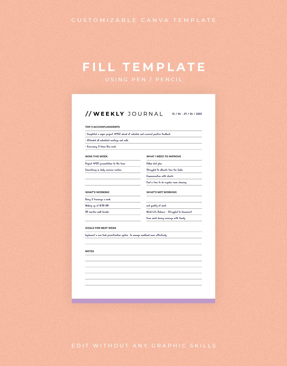 Printable Weekly Review Canva Template, Printable Weekly Reflections ...