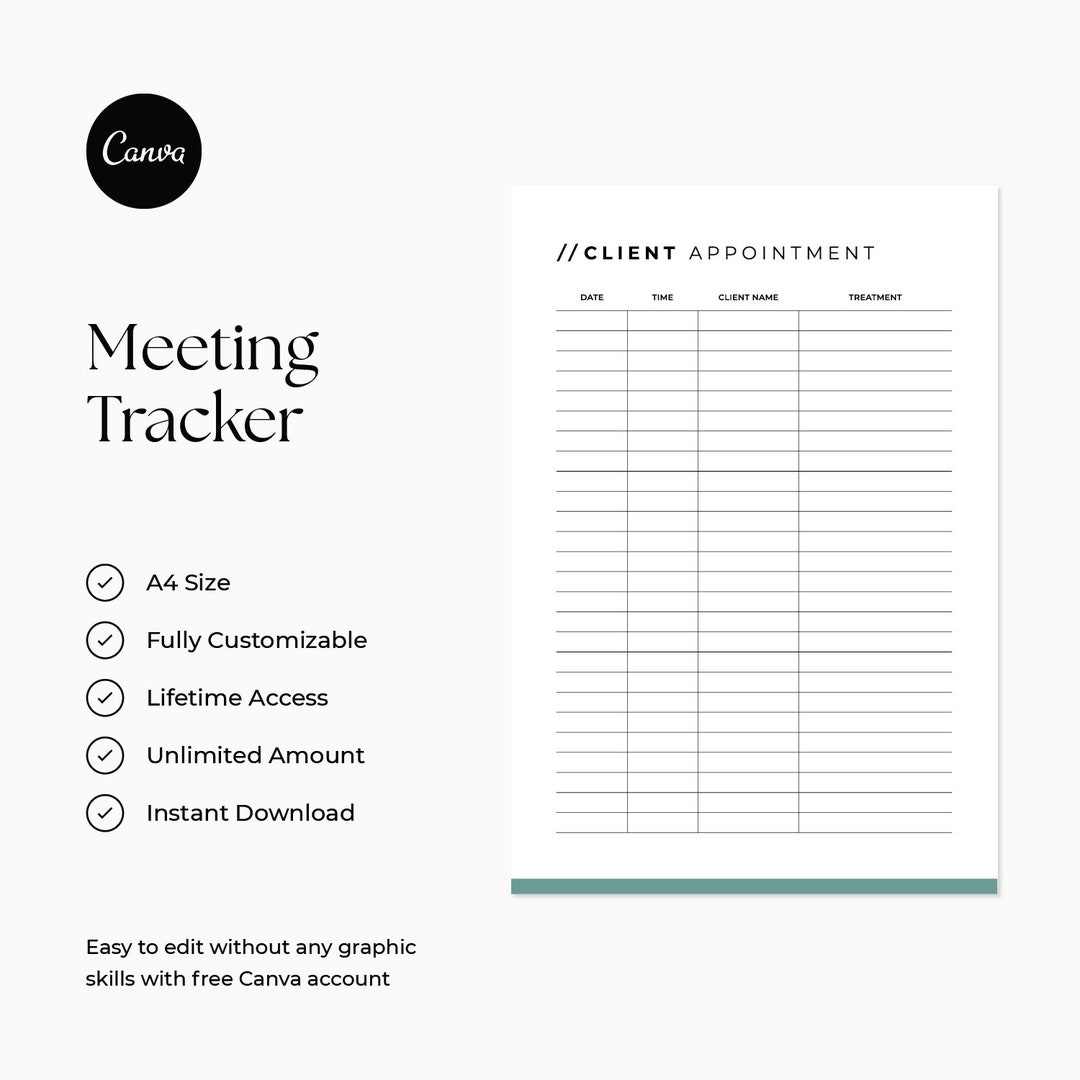 Printable Appointment Tracker Canva Template, Meeting List, Client ...