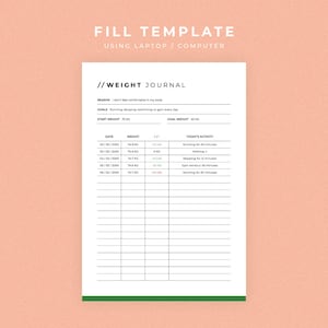 Printable Daily Weight Tracker Canva Template, Weight Loss Journal ...