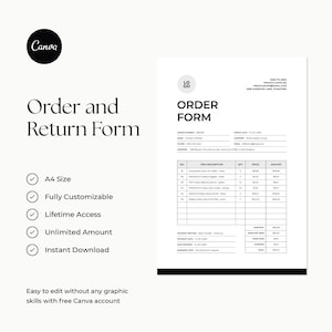 Order + Return Form Canva Template, Client Order and Refund Form, Small ...