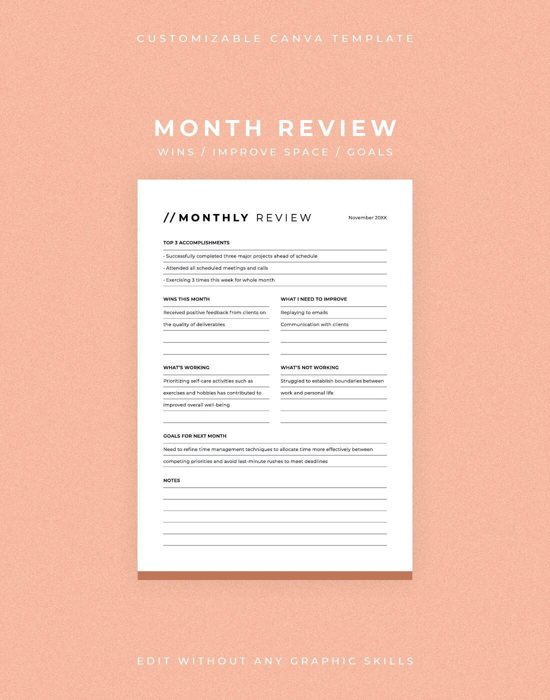 Printable Monthly Review Canva Template, Printable Monthly Reflections ...