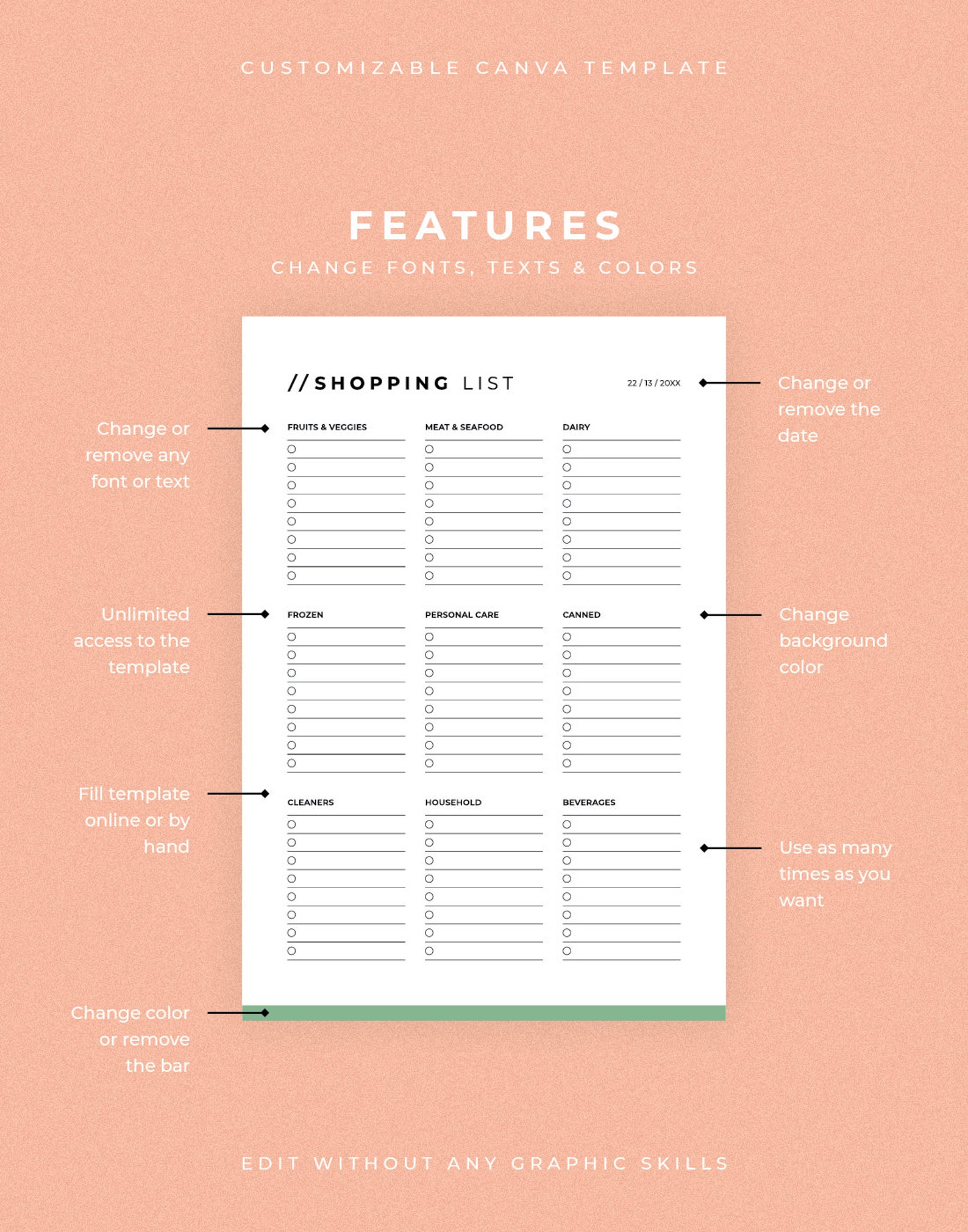 Printable Grocery List Canva Template, Shopping List, Grocery Shopping ...