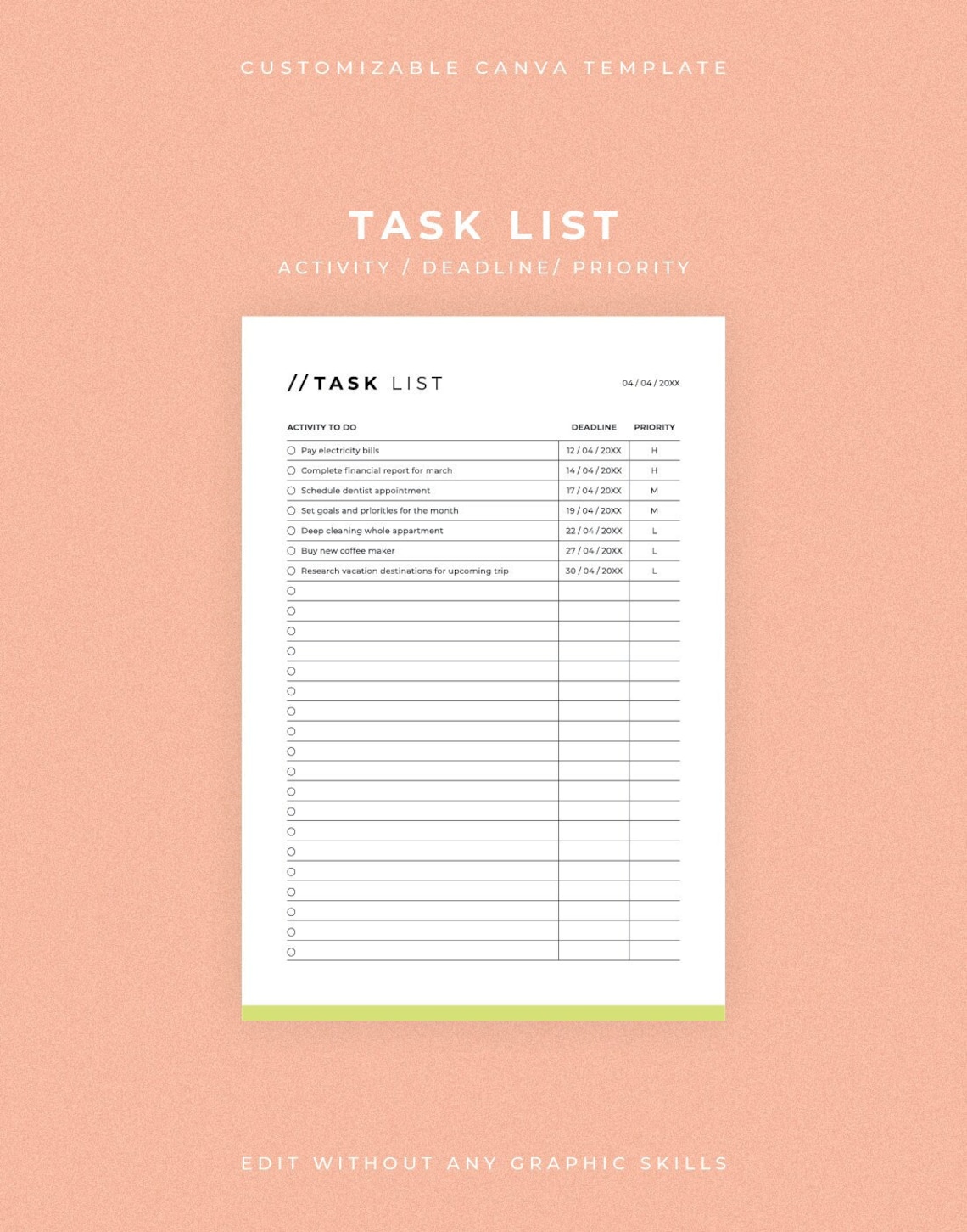 Printable Task Checklist Canva Template, Printable to Do List, Task ...