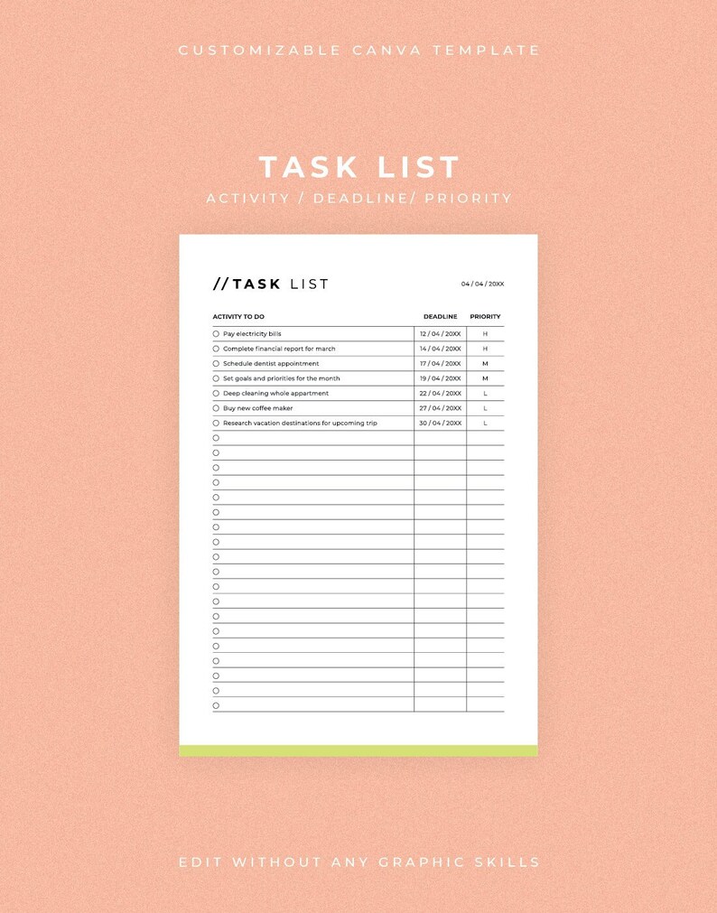 Printable Task List Canva Template, Brain Dump Checklist (digital ...