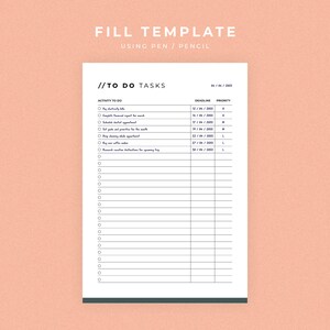 Printable Task Checklist Canva Template, Printable to Do List, Task ...