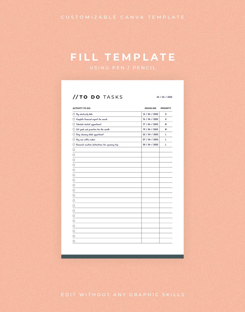 Printable Task Checklist Canva Template, Printable to Do List, Task ...