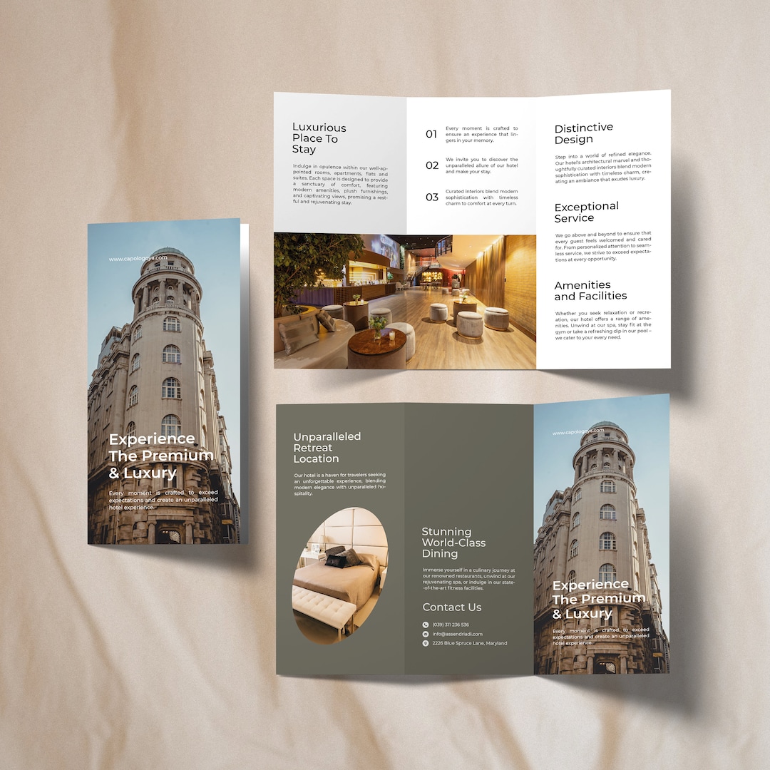 Luxury Hotel Trifold Brochure Canva Template, All Inclusive Hotel ...