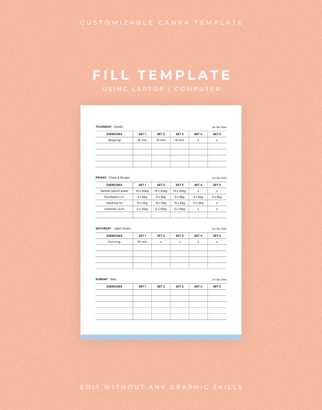 Printable Weekly Workout Tracker Canva Template, Printable Fitness ...