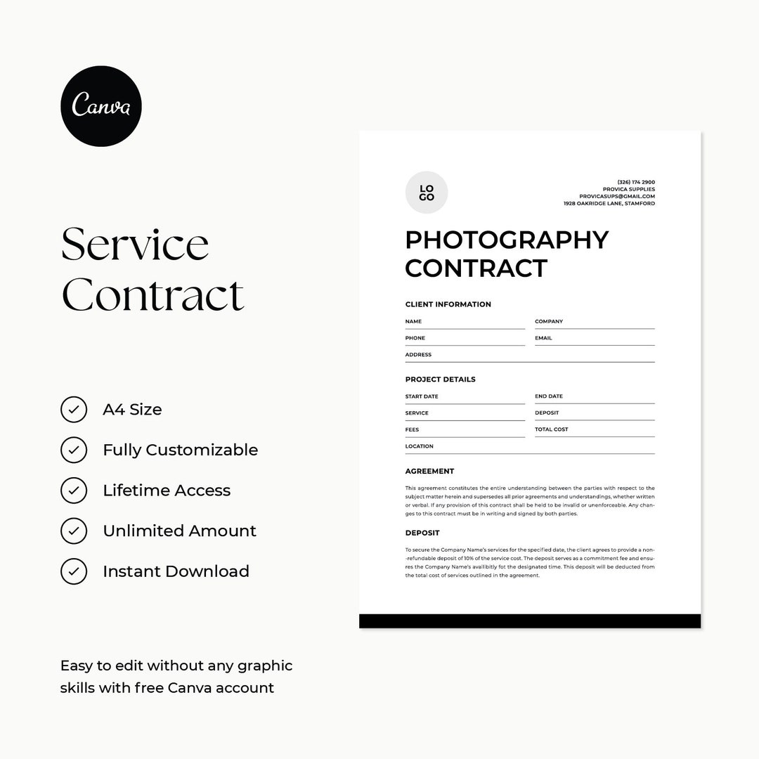 Service Contract Form Canva Template, Printable Client Agreement, Small ...