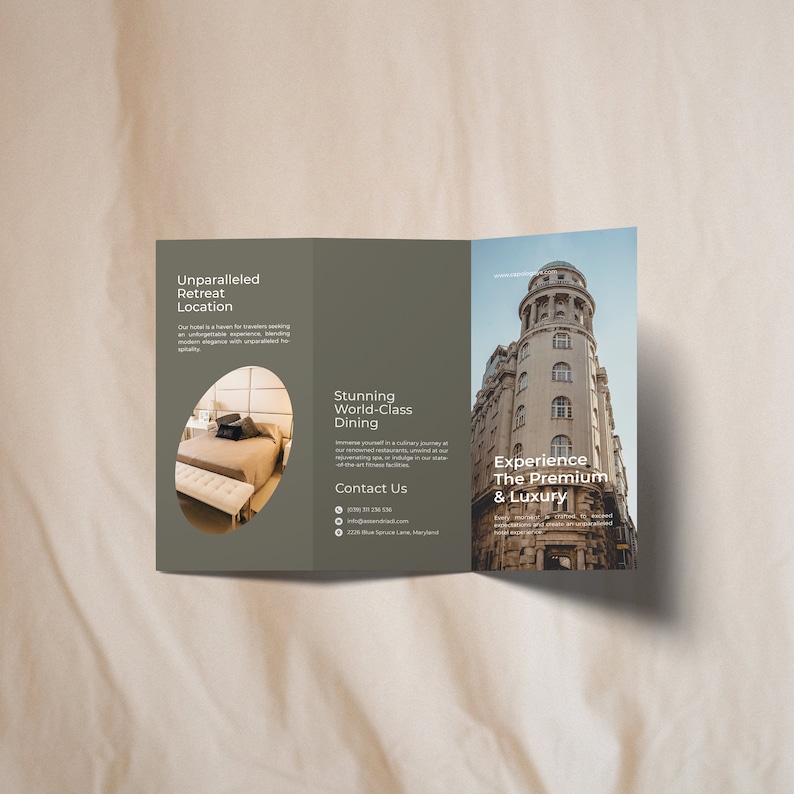 Luxury Hotel Trifold Brochure Canva Template, Elegant Vacation Flyer ...