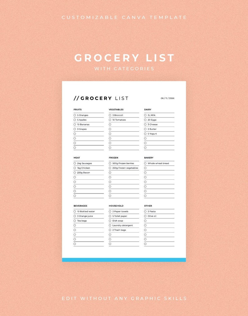 Printable Grocery List Canva Template, Shopping List, Grocery Shopping ...