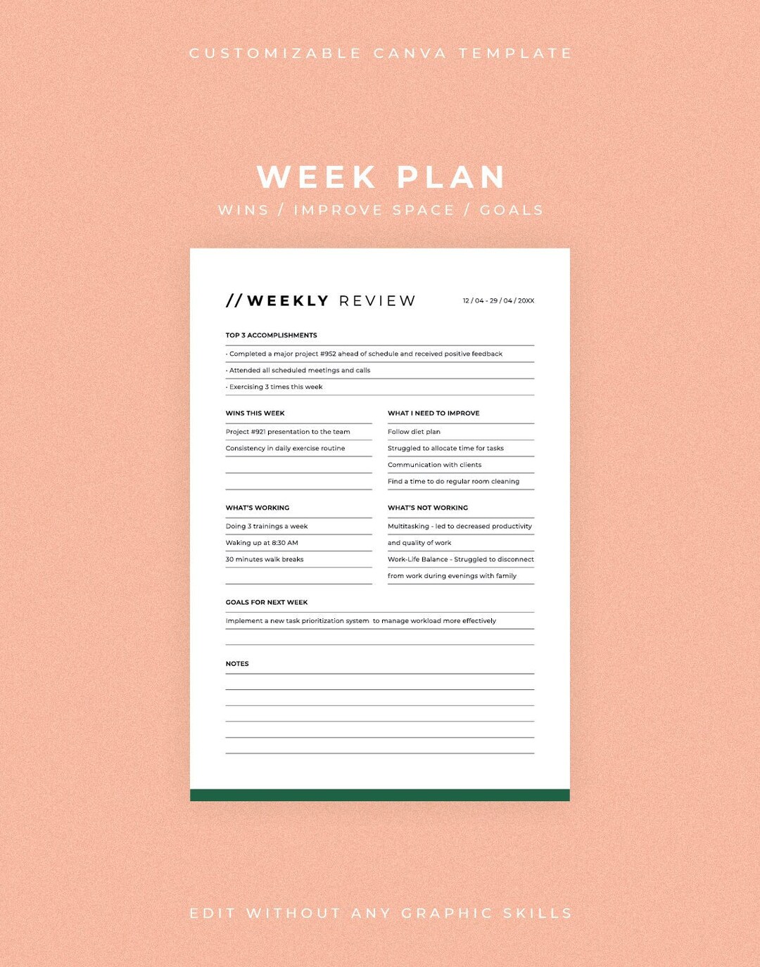Printable Weekly Review Canva Template, Printable Weekly Reflections ...