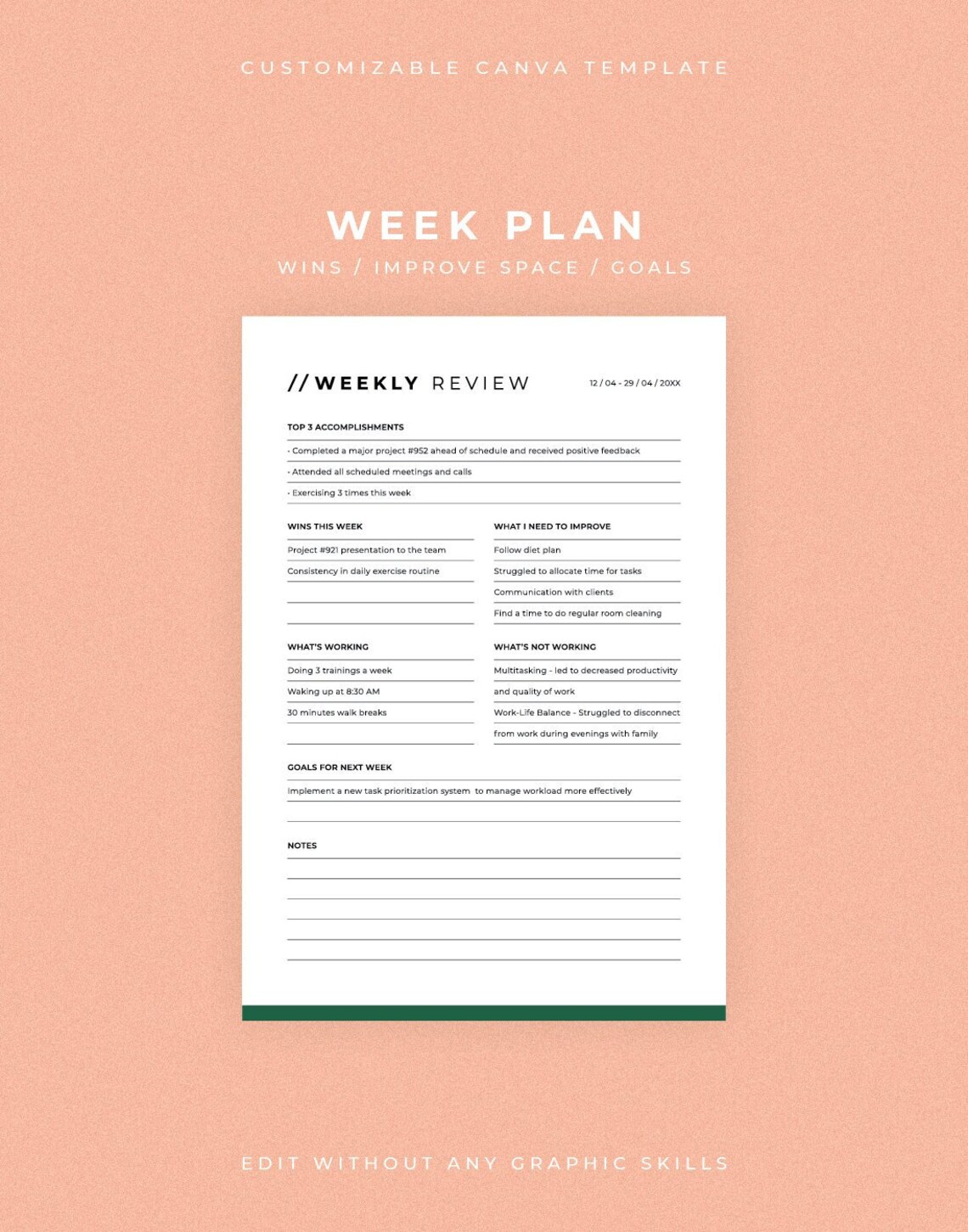 Printable Weekly Review Canva Template, Printable Weekly Reflections ...