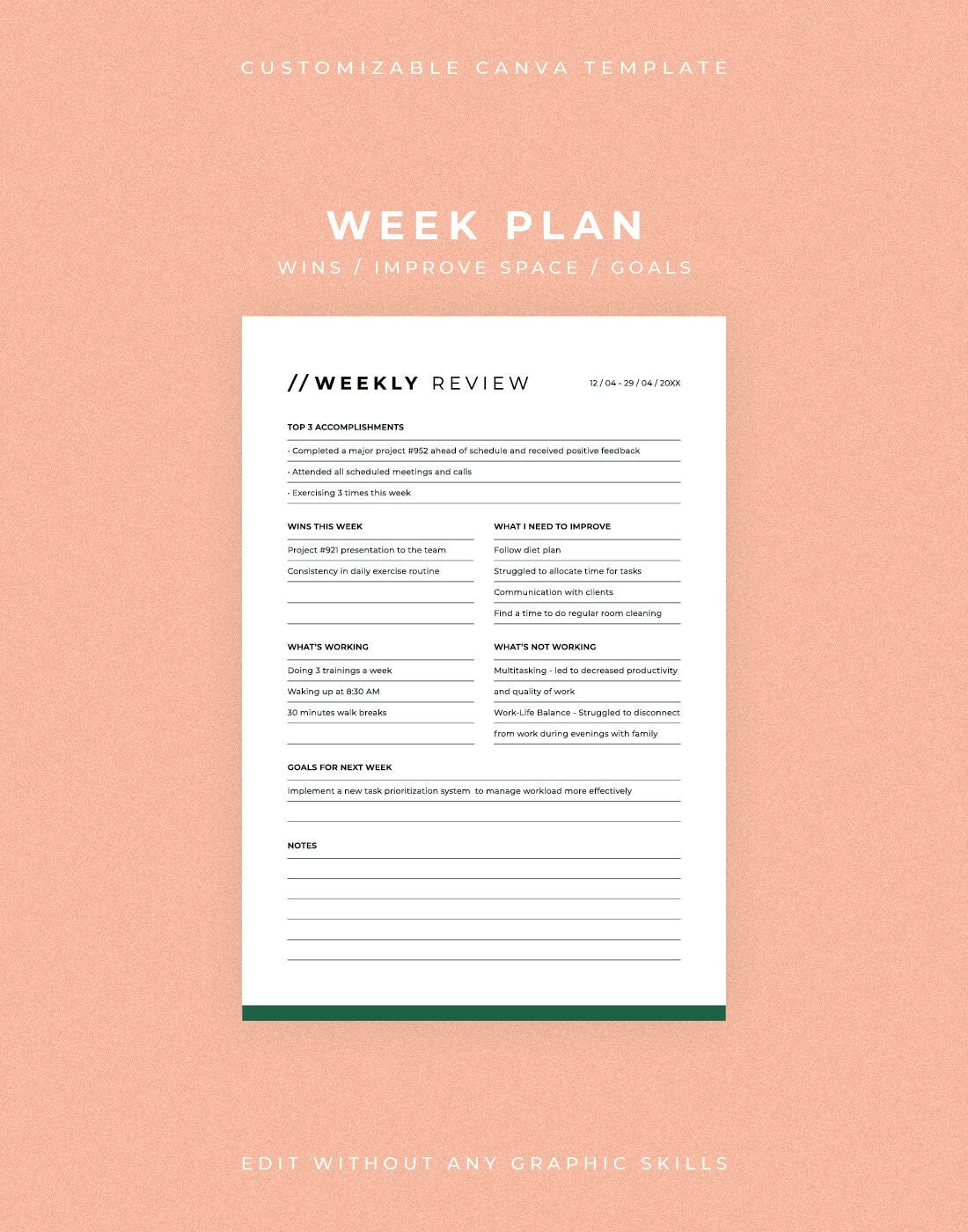 Printable Weekly Review Canva Template, Printable Weekly Reflections ...
