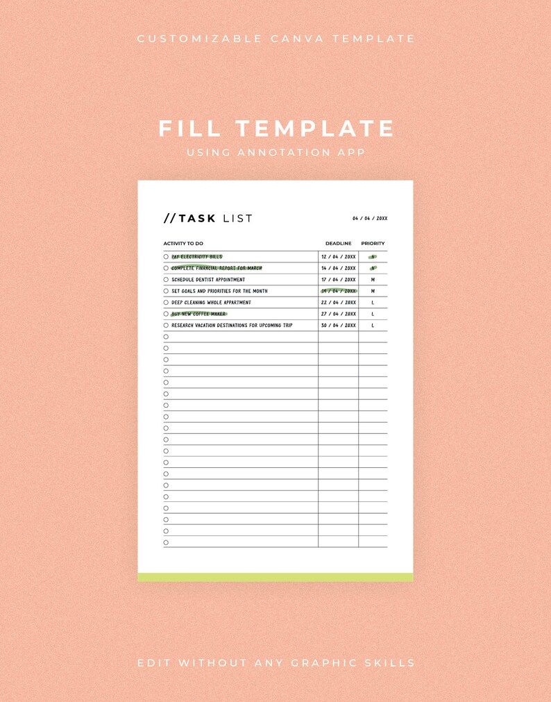 Printable Task Checklist Canva Template, Printable to Do List, Task ...