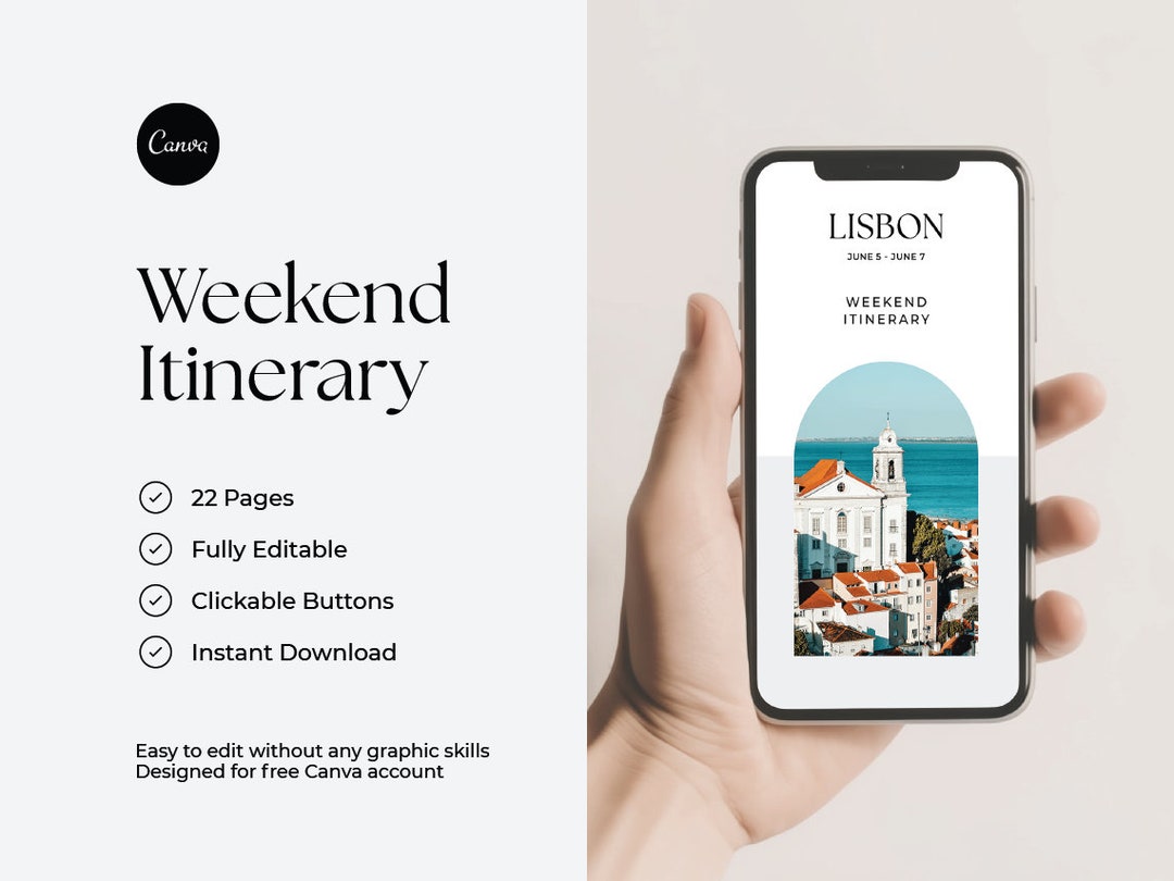 Mobile Weekend Trip Itinerary Template, Minimal Editable 3-day Tour ...