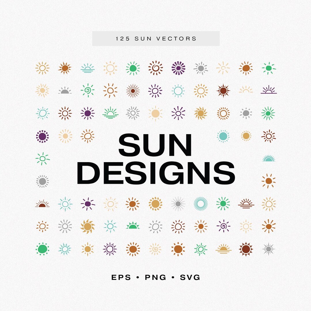125 Hand-drawn Sun Designs, Boho Geometric Sun SVG Clipart (digital ...