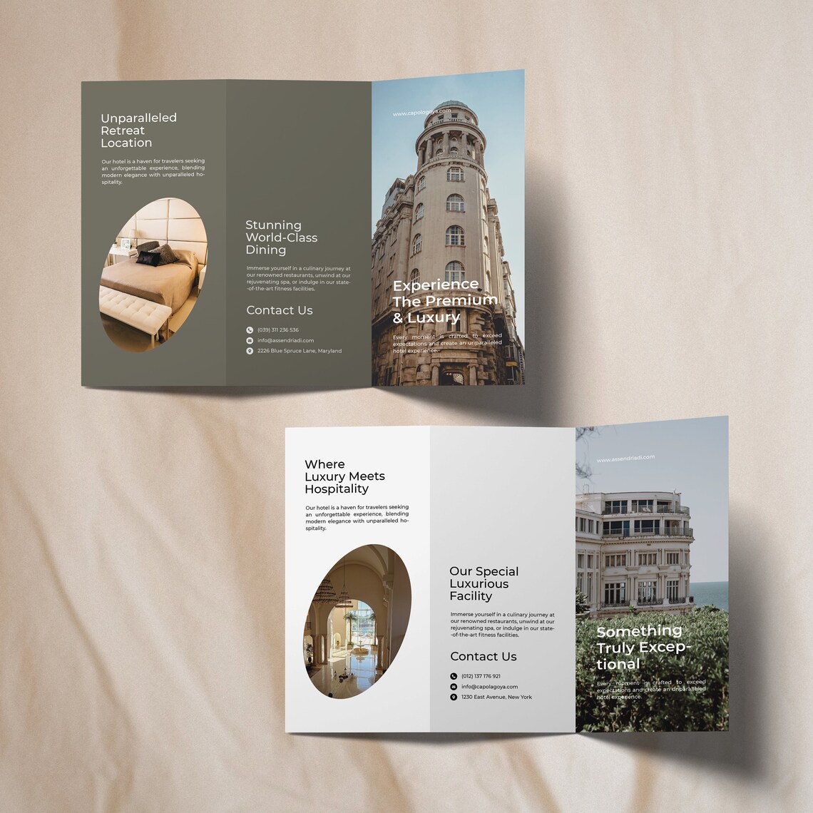 Luxury Hotel Trifold Brochure Canva Template, Elegant Vacation Flyer ...