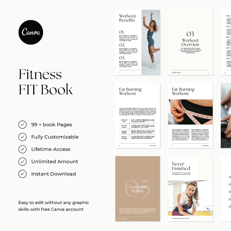 Fitness Book Template, Yoga Book, Workout Book, Gym Ebook, Printable ...