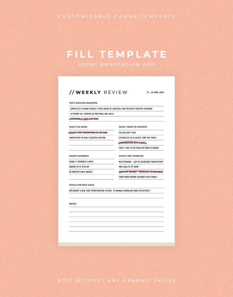 Printable Weekly Review Canva Template, Printable Weekly Reflections ...