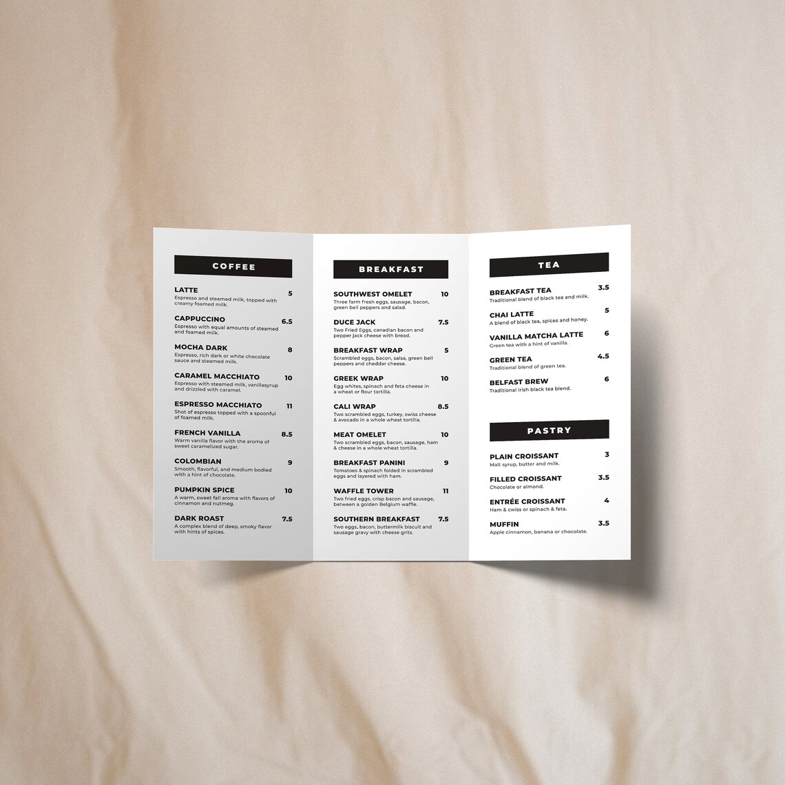 Cafeteria Trifold Brochure DIY Canva Template, Editable Coffee Menu ...