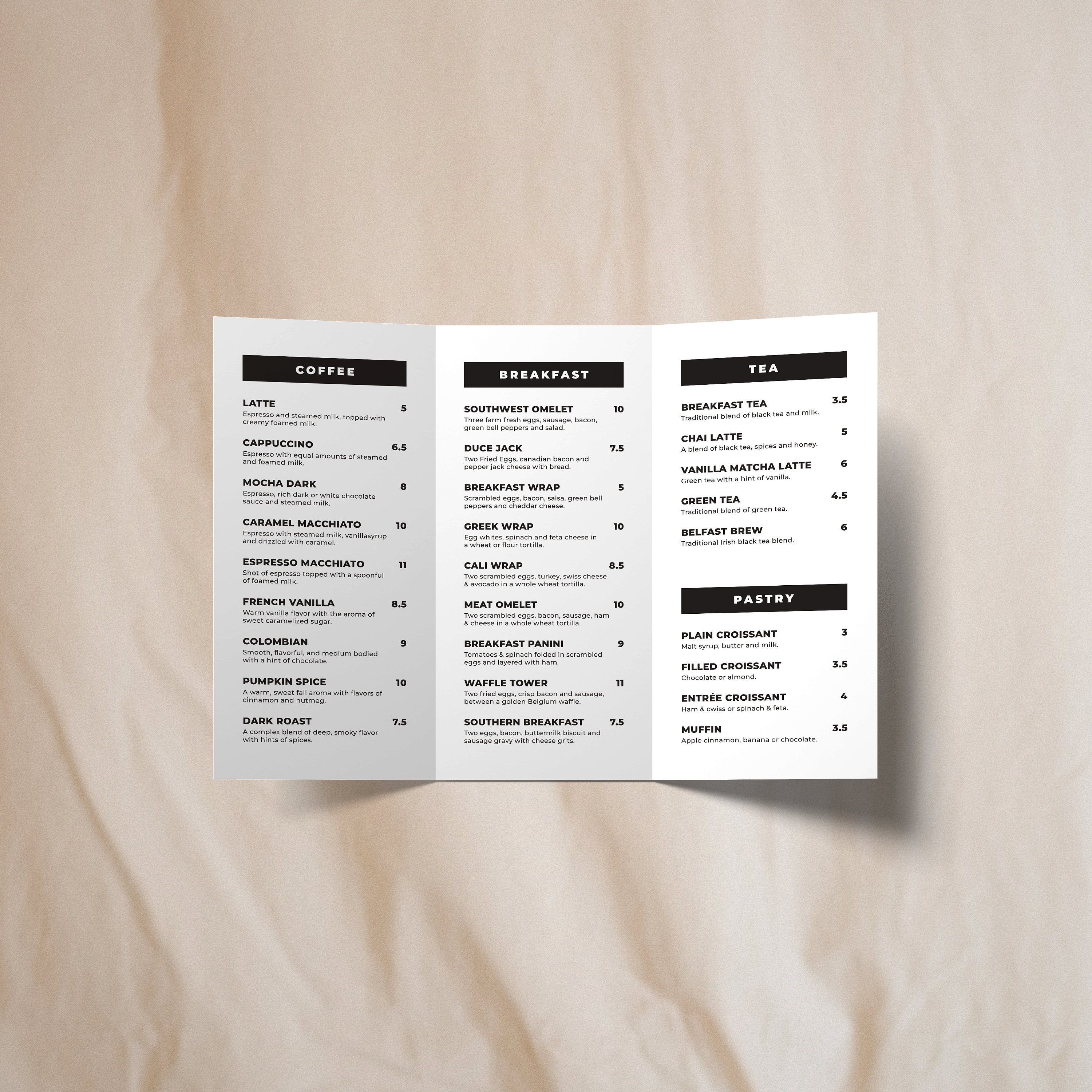Cafeteria Trifold Brochure DIY Canva Template, Editable Coffee Menu ...