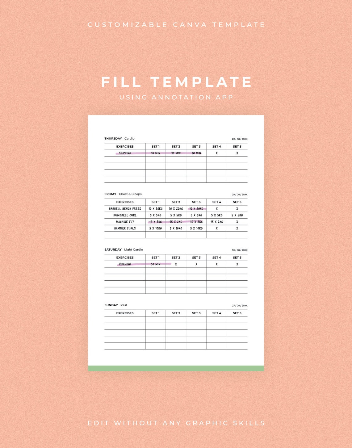 Printable Weekly Workout Tracker Canva Template, Printable Fitness ...