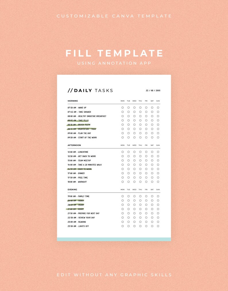 Printable Daily Routine Tracker Canva Template, Printable Habit Tracker ...
