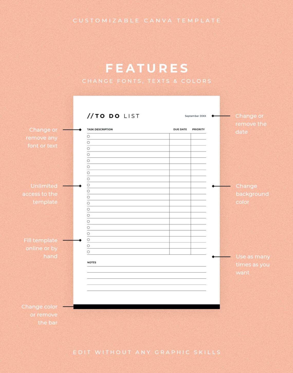 Printable Task Checklist Canva Template, Printable to Do List, Task ...