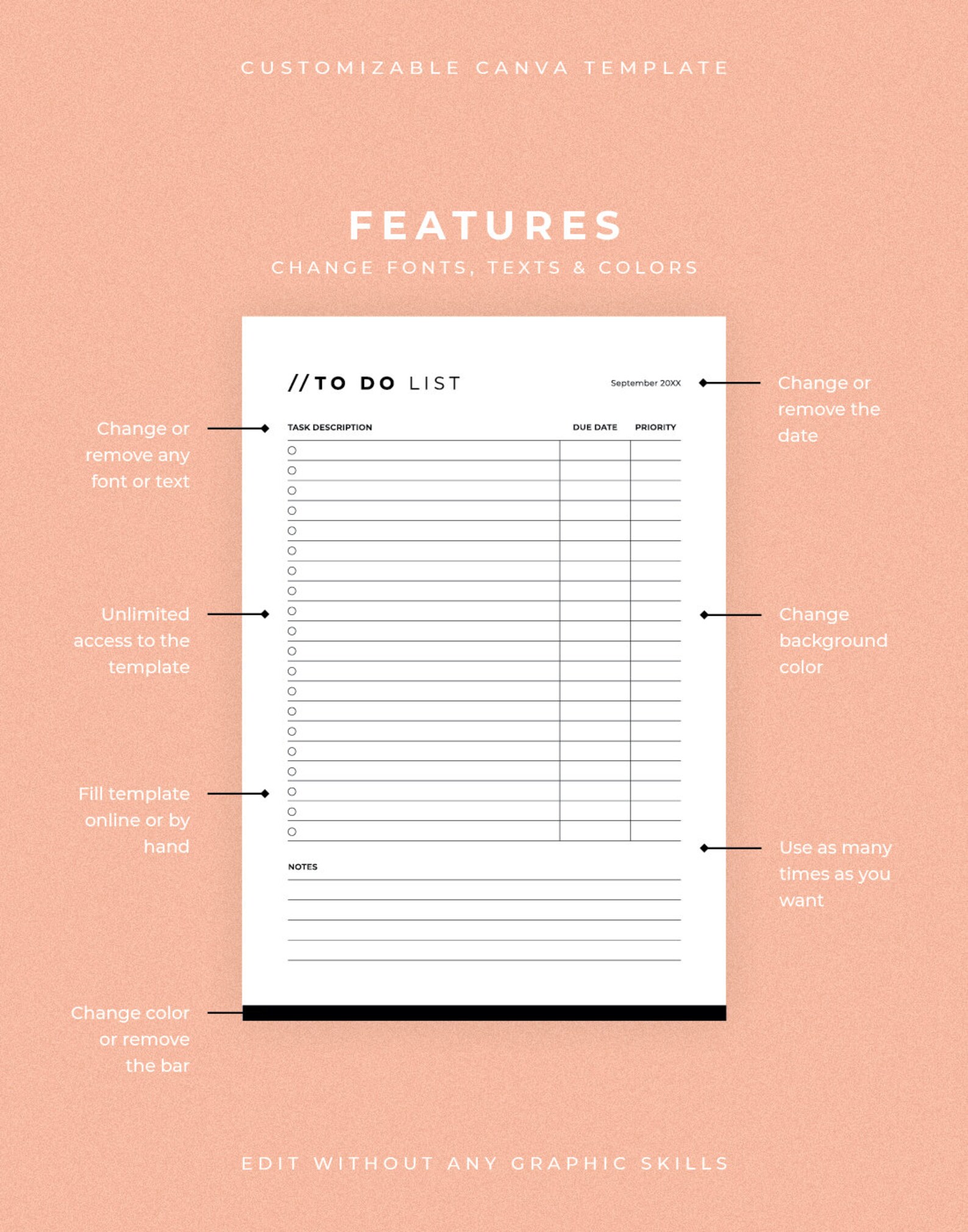 Printable Task Checklist Canva Template, Printable to Do List, Task ...