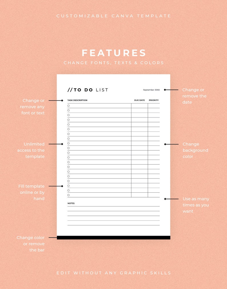 Printable Task List Canva Template, Brain Dump Checklist (digital ...