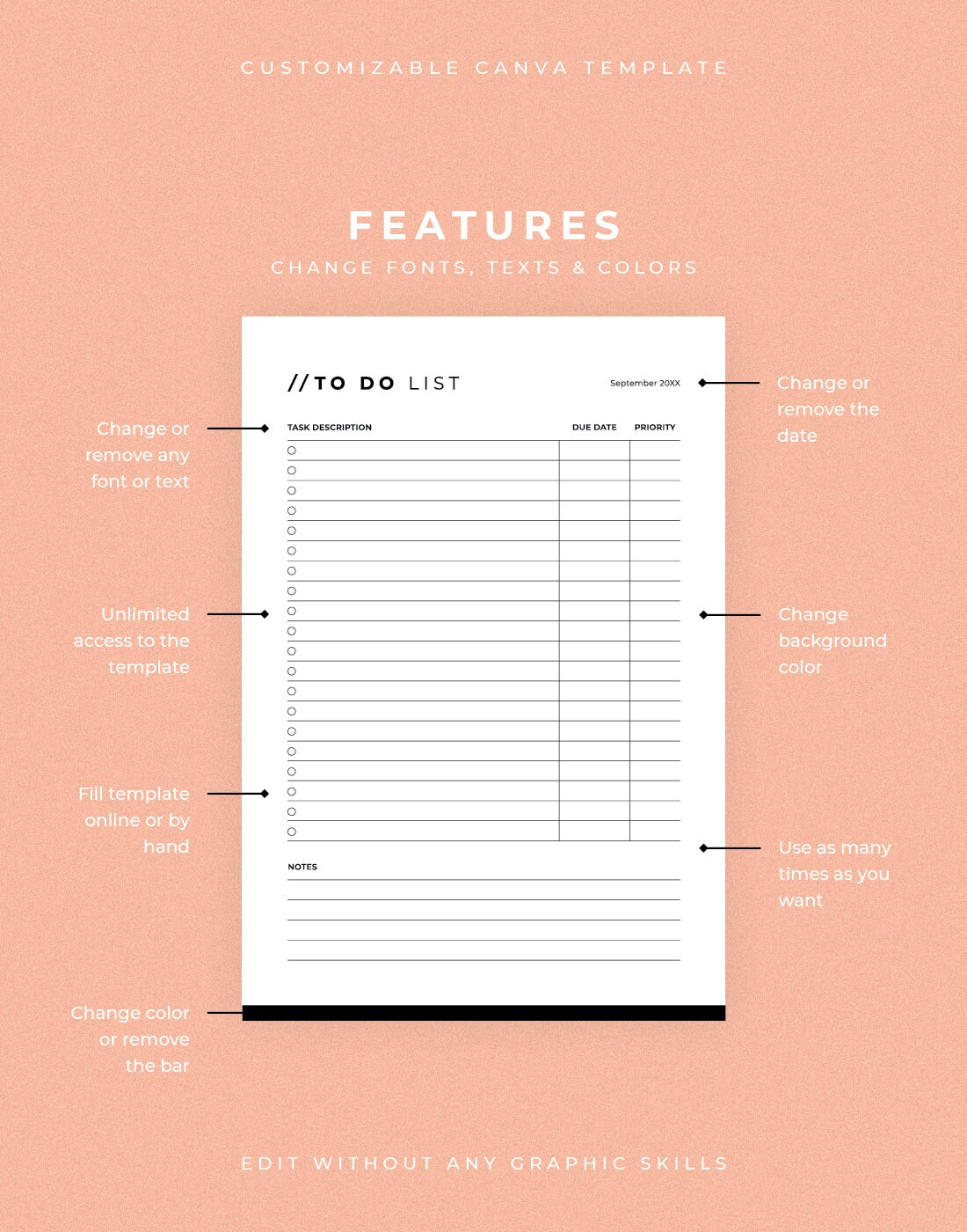 Printable Task Checklist Canva Template, Printable to Do List, Task ...