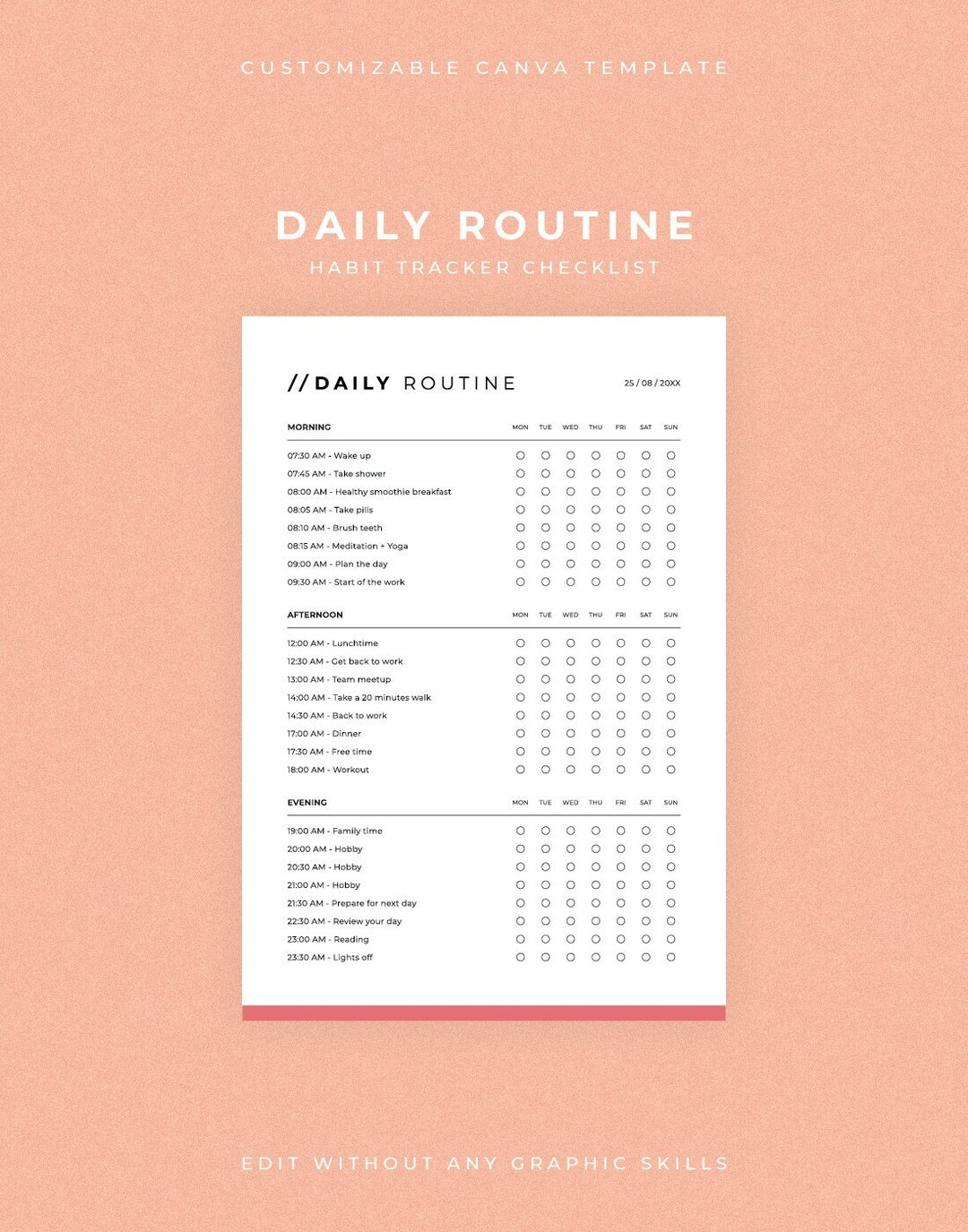 Printable Daily Routine Tracker Canva Template, Printable Habit Tracker ...