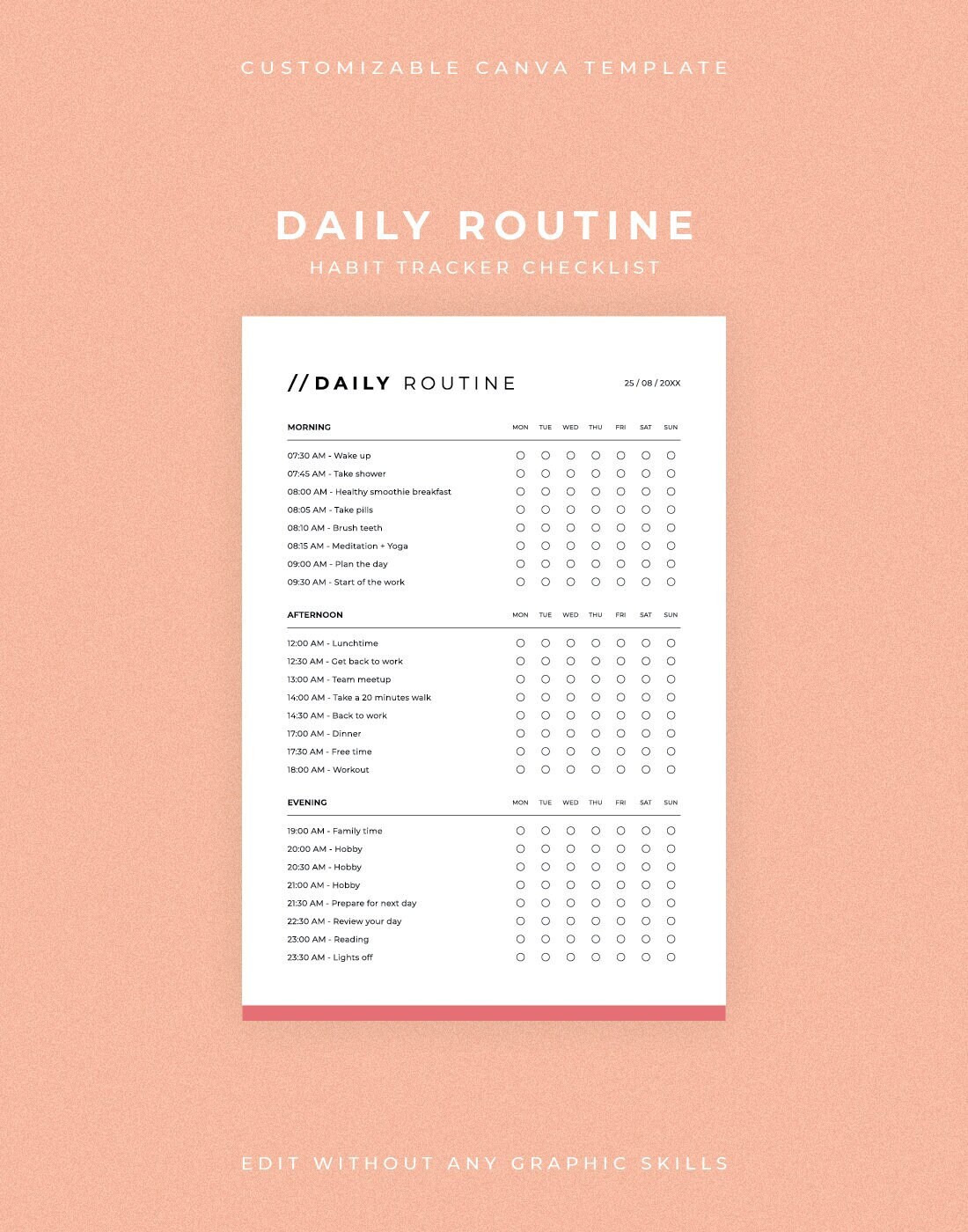 Printable Daily Routine Tracker Canva Template, Printable Habit Tracker ...