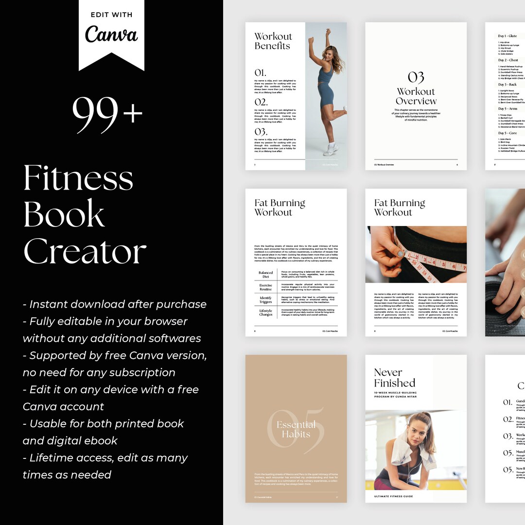 Fitness Book Template, Yoga Book, Workout Book, Gym Ebook, Printable ...