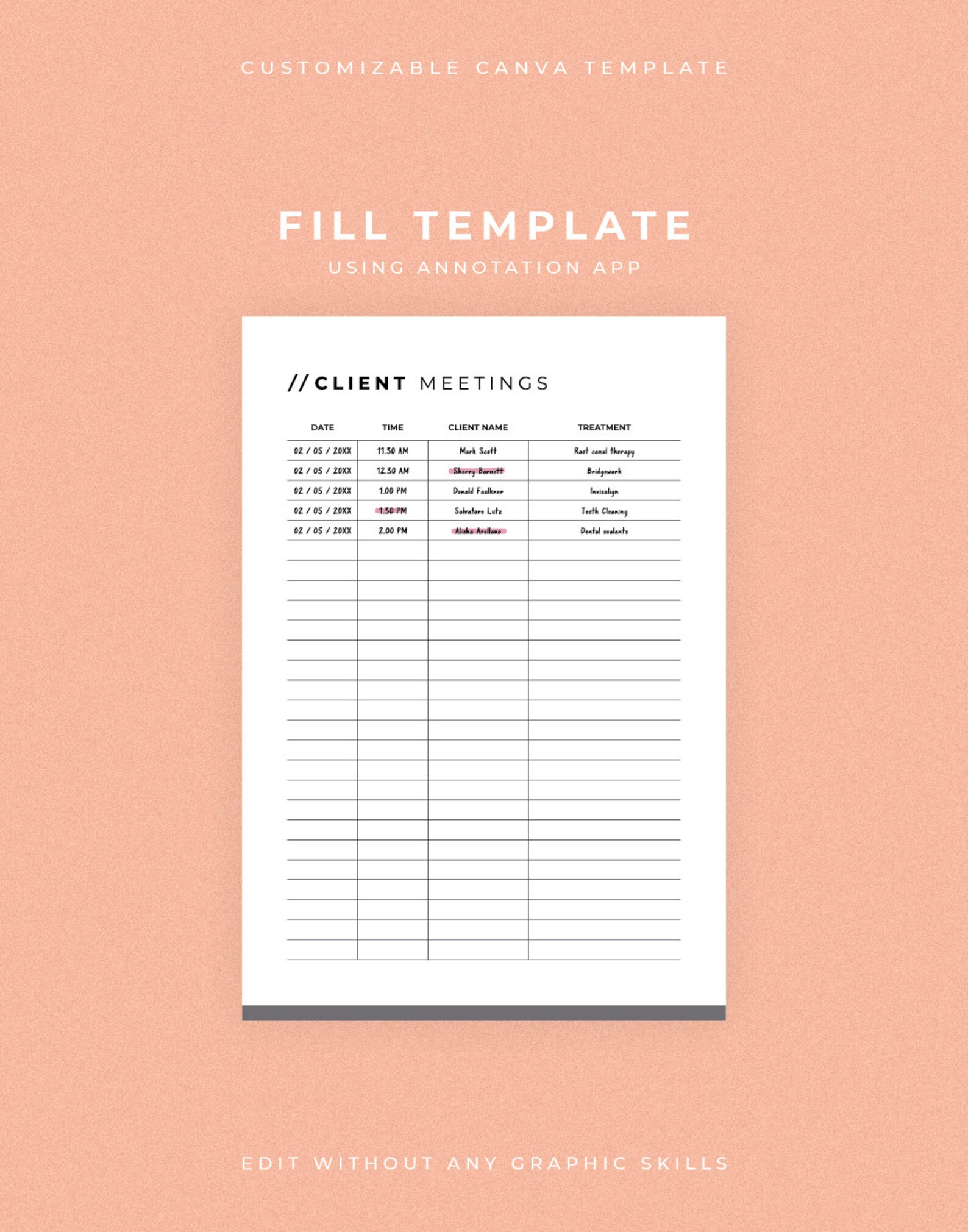 Printable Appointment Tracker Canva Template, Meeting List, Client ...