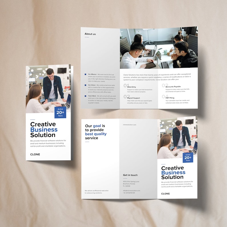 Business Trifold Brochure DIY Canva Template, Editable Corporate ...
