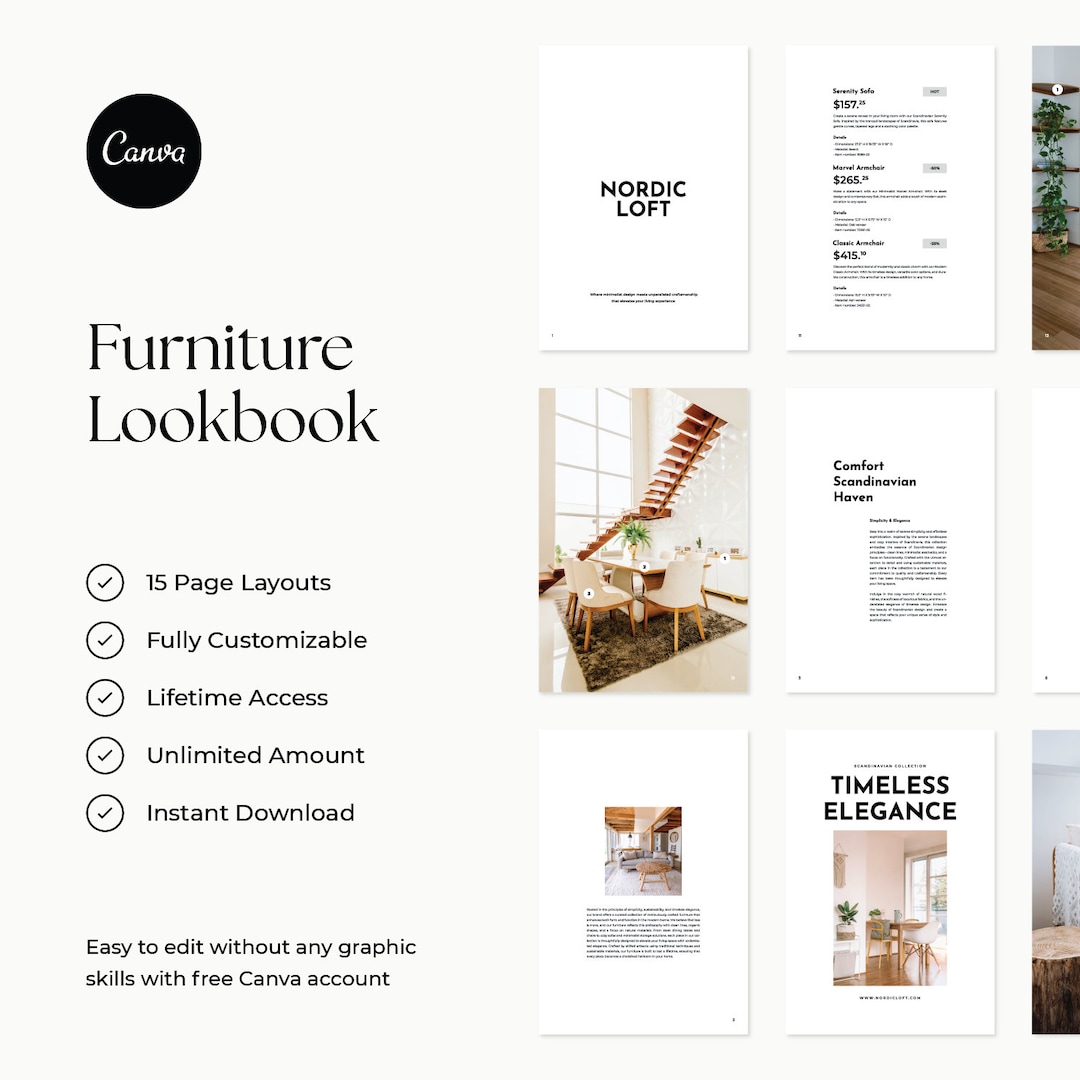 Furniture Lookbook Canva Template, Editable Interior Product Catalog ...