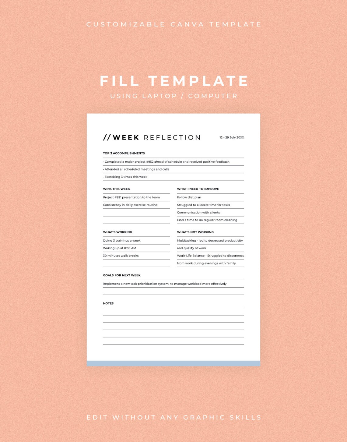 Printable Weekly Review Canva Template, Printable Weekly Reflections ...