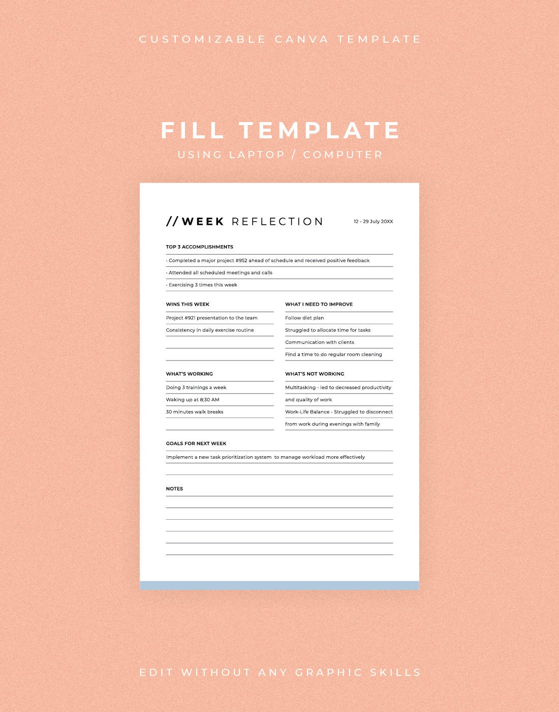 Printable Weekly Review Canva Template, Printable Weekly Reflections ...