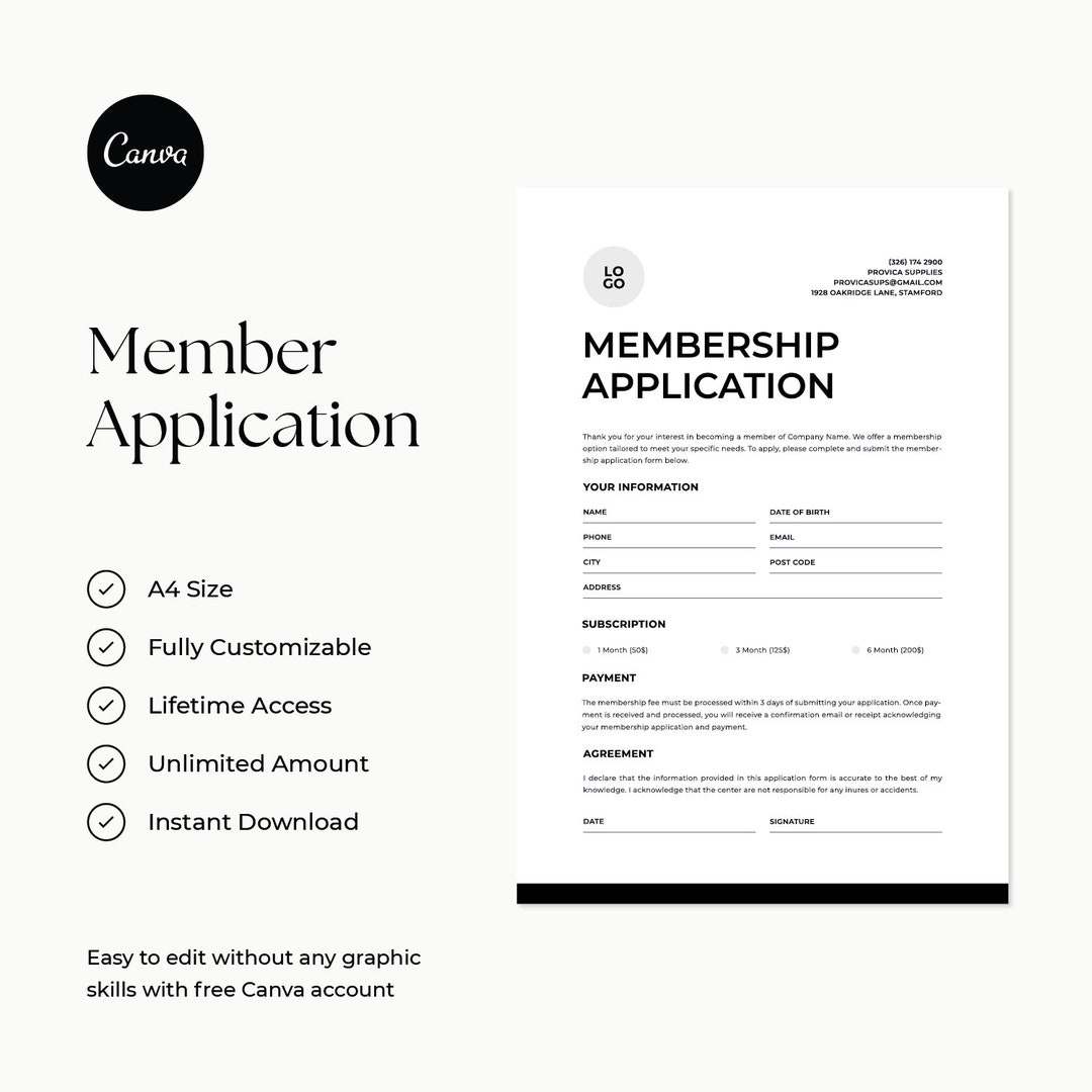Membership Application Form Canva Template (digital Download) - Etsy