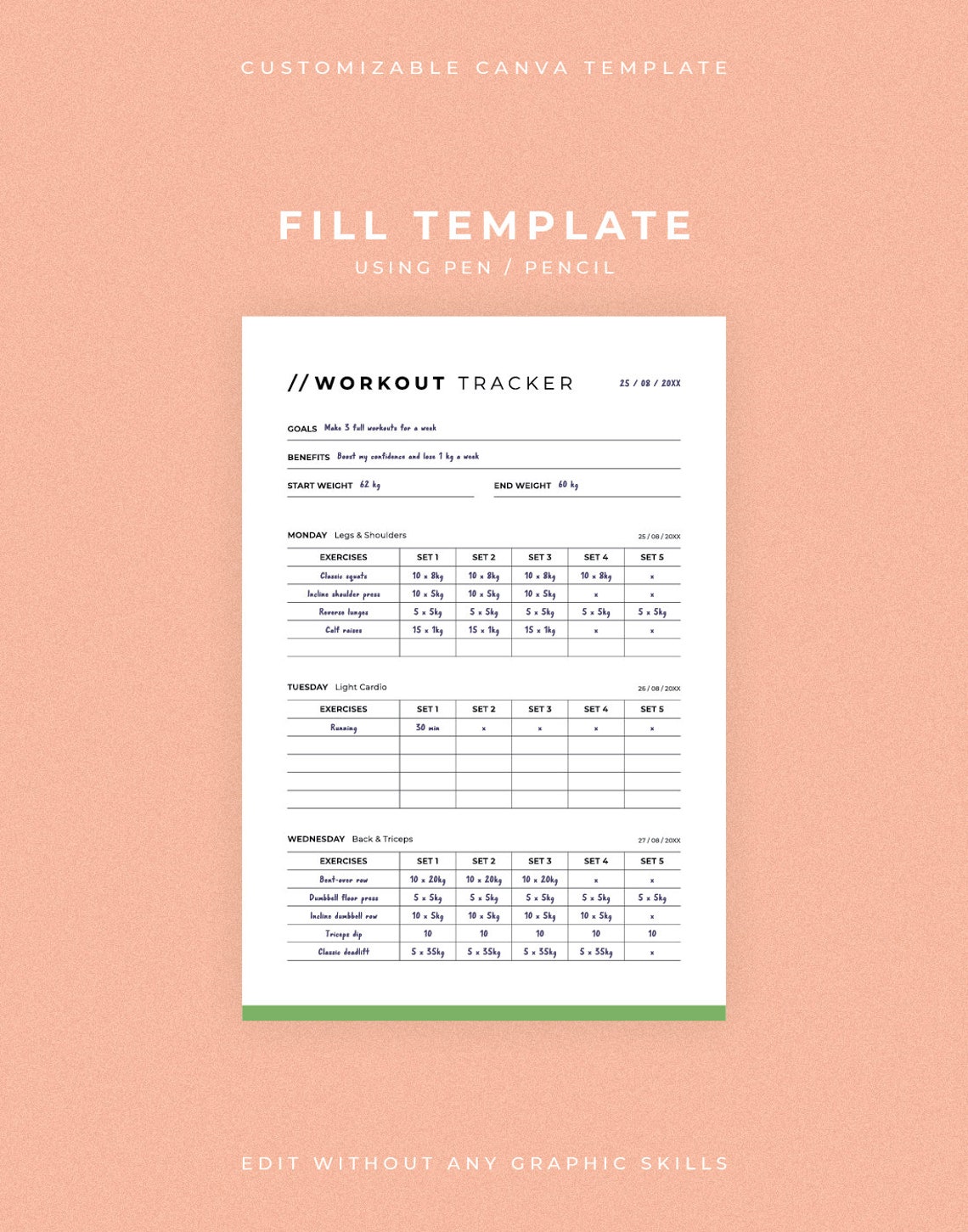 Printable Weekly Workout Tracker Canva Template, Printable Fitness ...