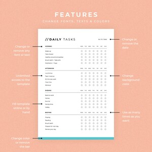 Printable Daily Routine Tracker Canva Template, Printable Habit Tracker ...